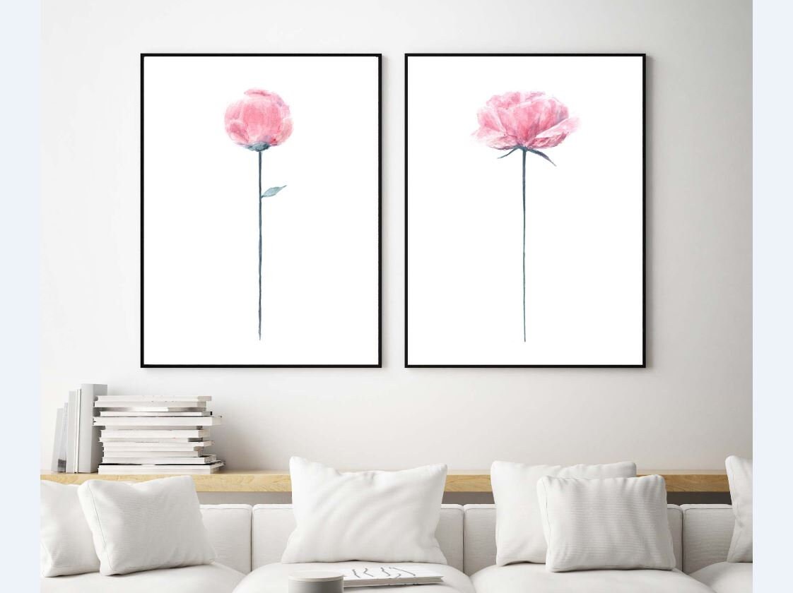 Peonies Wall Art Set Pink Peonies Wall Art Set of 2 Peony | Etsy