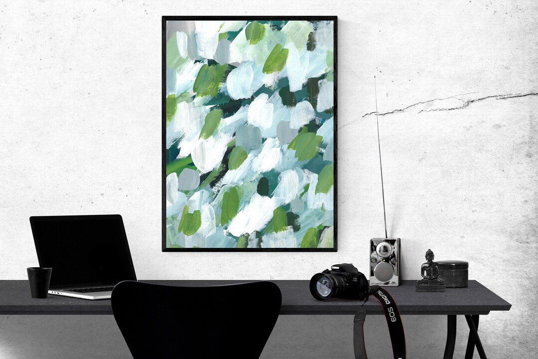 Printable Green Abstract Painting Green Gray and White - Etsy
