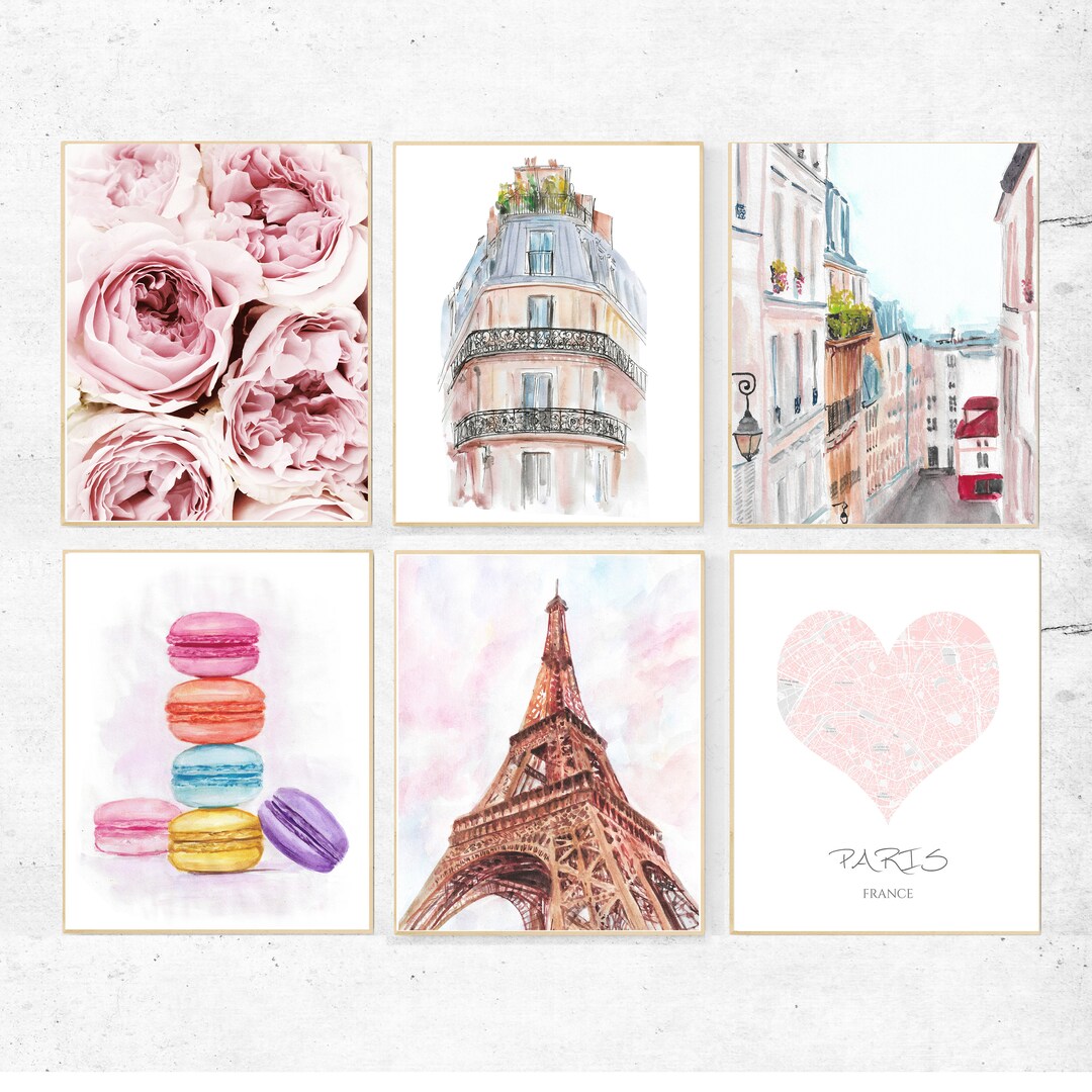 Paris Wall Art Set of 6 Prints Printable Blush Pink Paris - Etsy