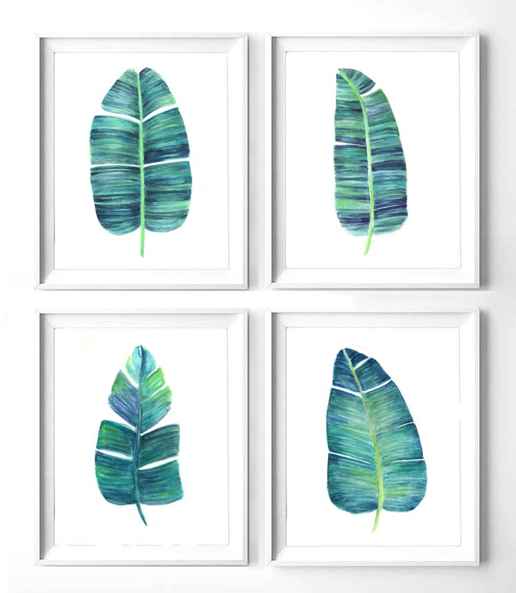 Banana leaf prints printable set 4 banana watercolor leaves | Etsy