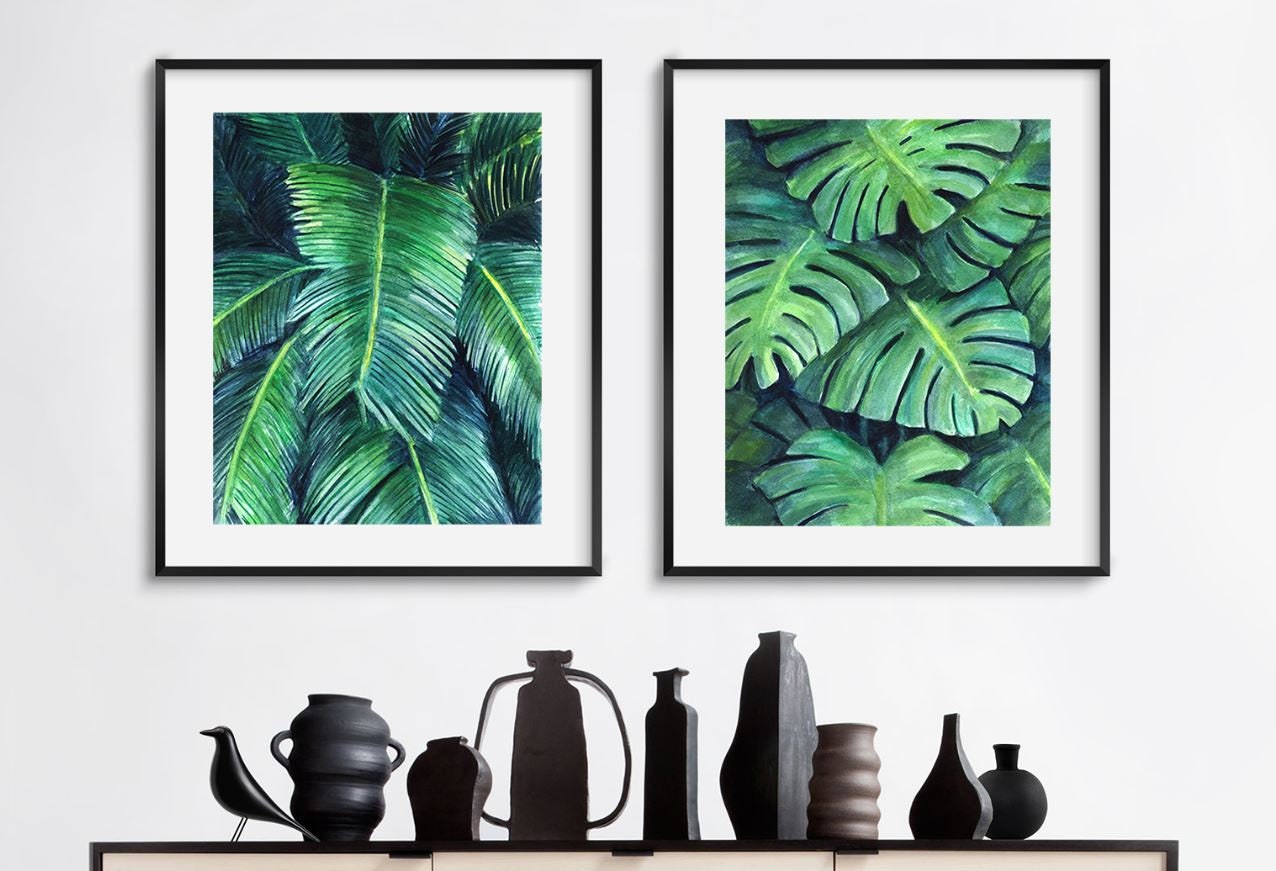 Palm Print Set of Two Printable Set 2 Watercolor Palm Leaves | Etsy
