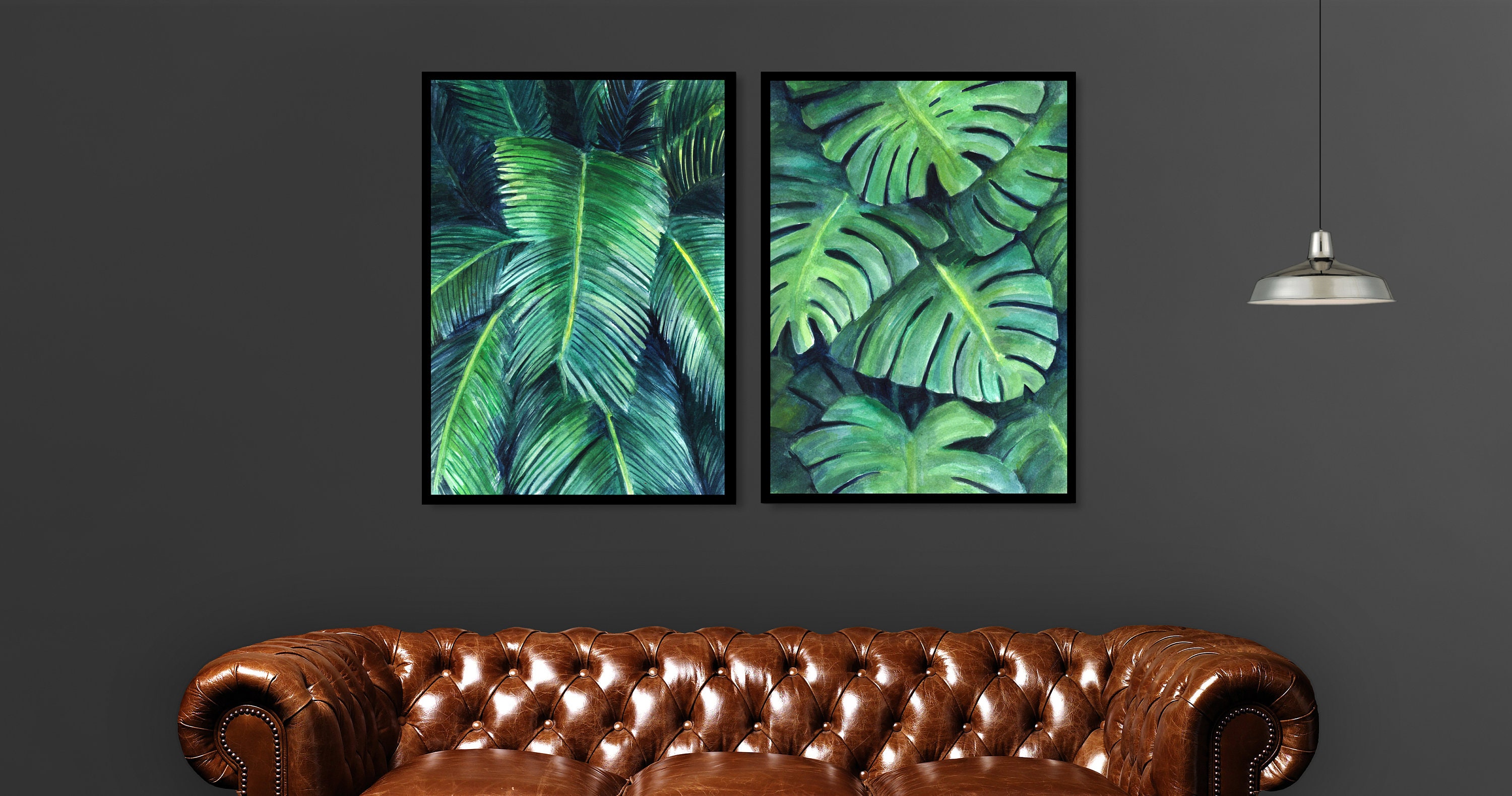 Palm Print Set of Two Printable Set 2 Watercolor Palm Leaves - Etsy