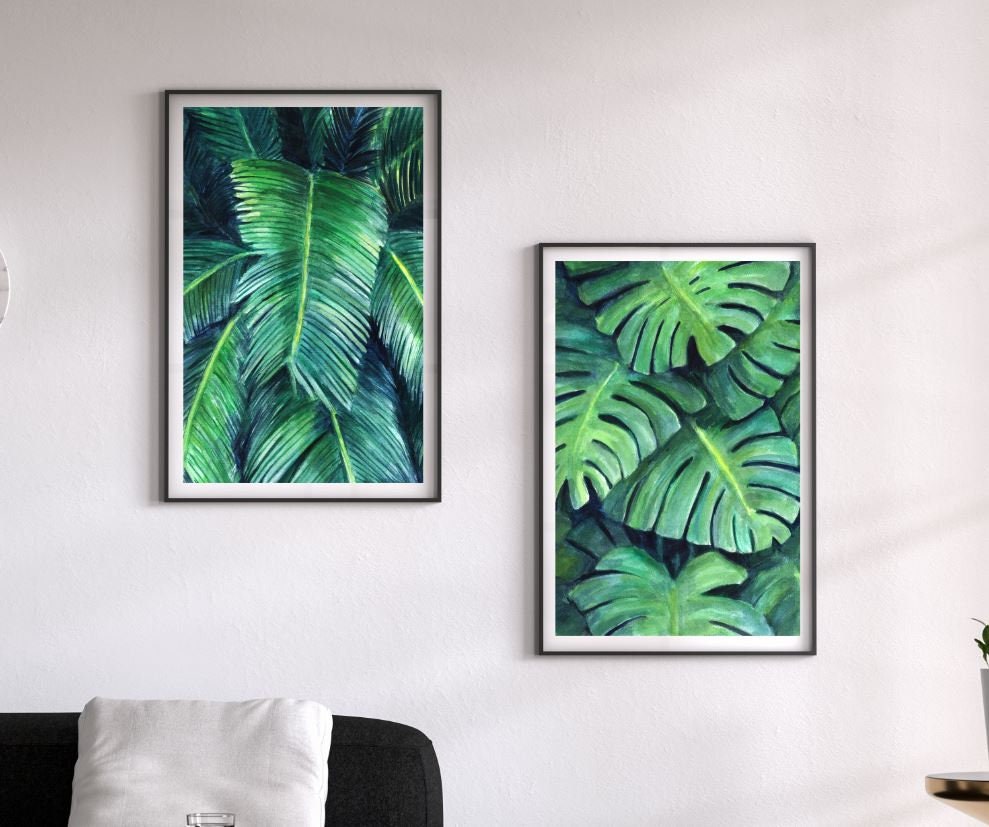 Palm Print Set of Two Printable Set 2 Watercolor Palm Leaves - Etsy
