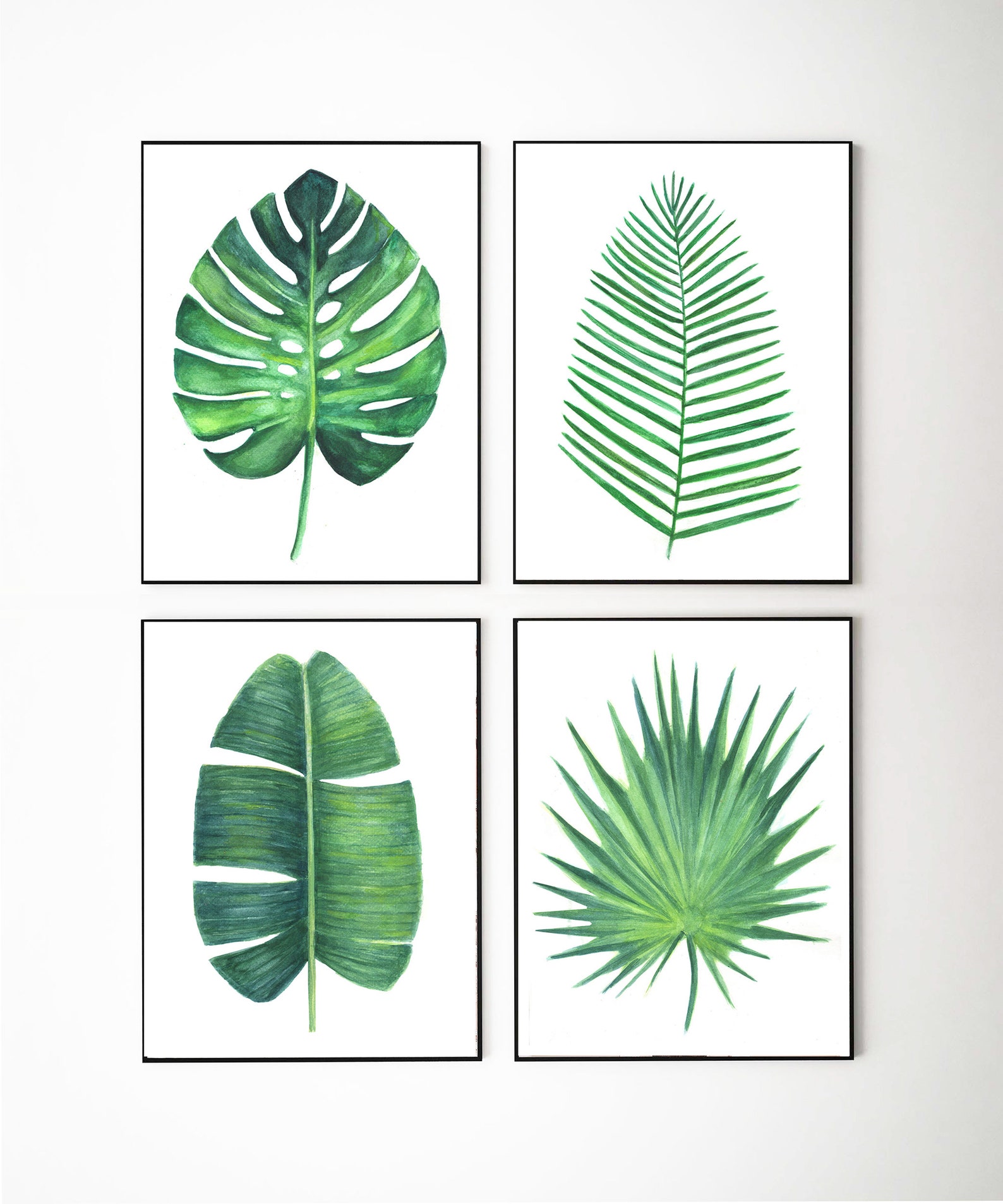 Set of 4 Green Leaves Botanical Print Printable Monstera | Etsy