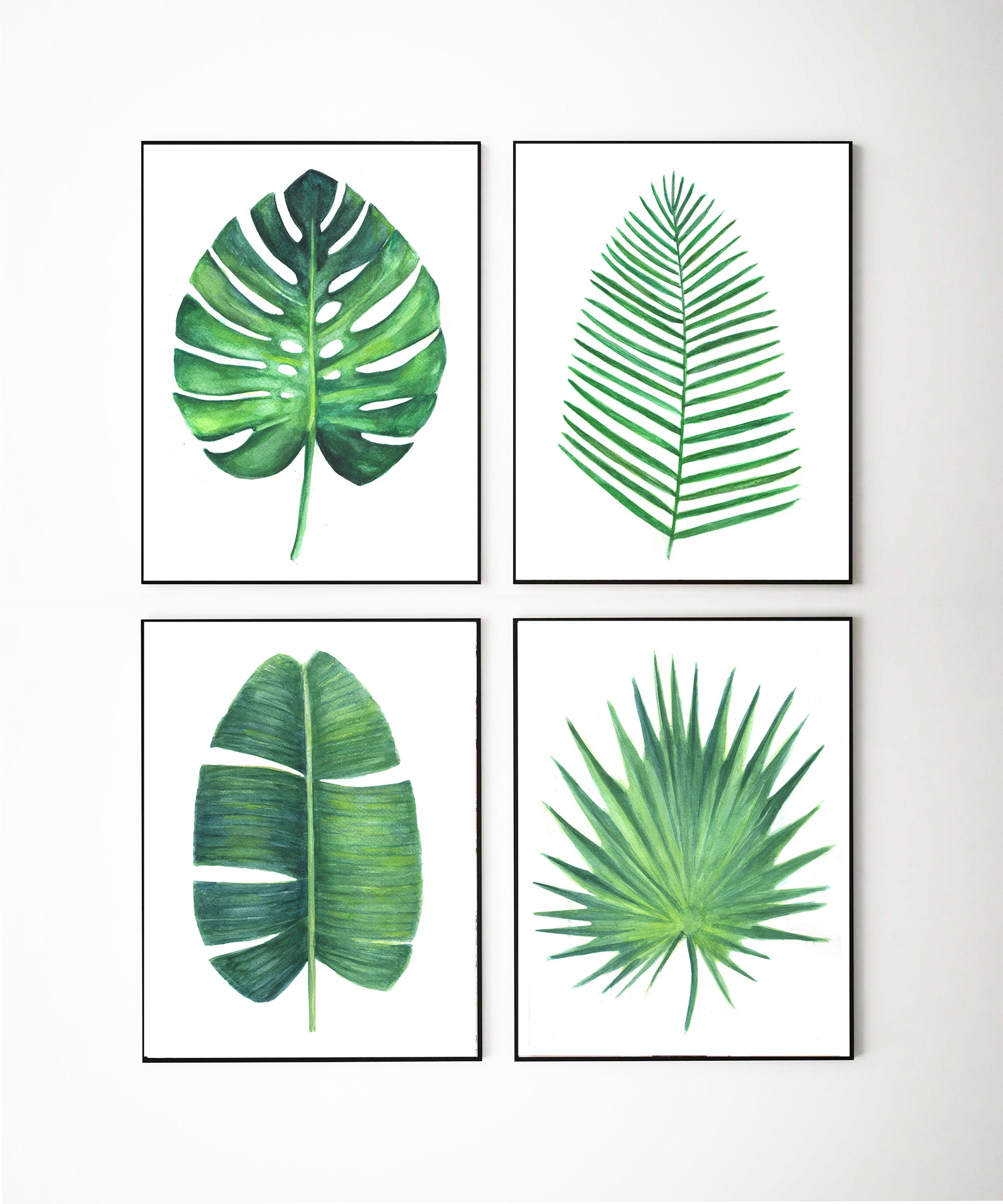 Set of 4 Green Leaves Botanical Print Printable Monstera | Etsy