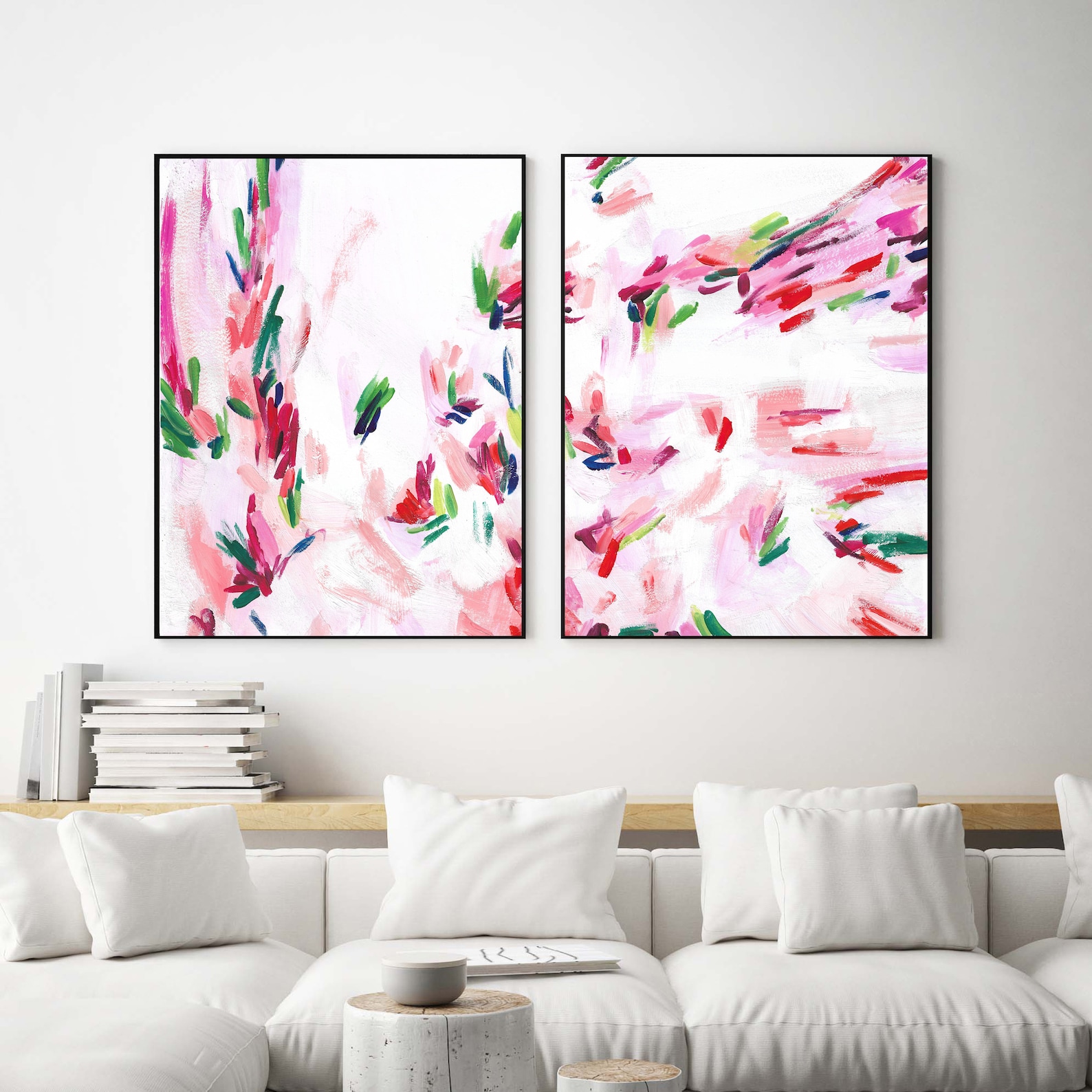 Pink Abstract Wall Art, Printable Floral Abstract Wall Art Set, Instant ...