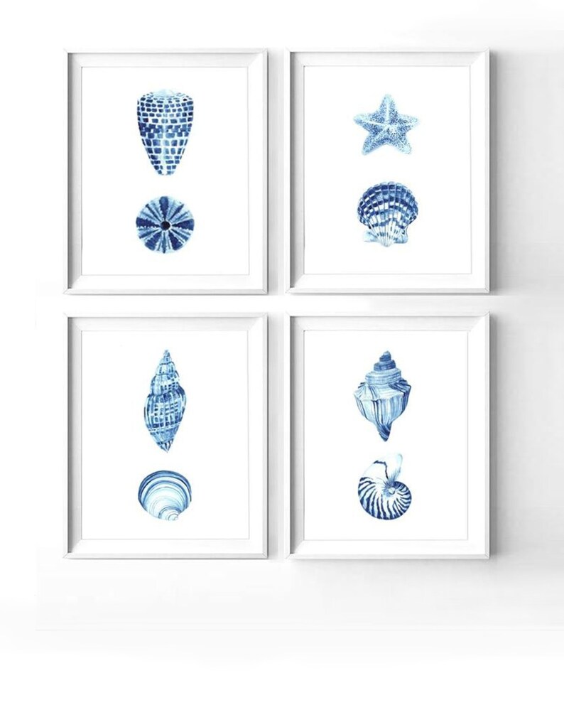 Printable Set of 4 Blue Nautical Prints Printable Seashell - Etsy