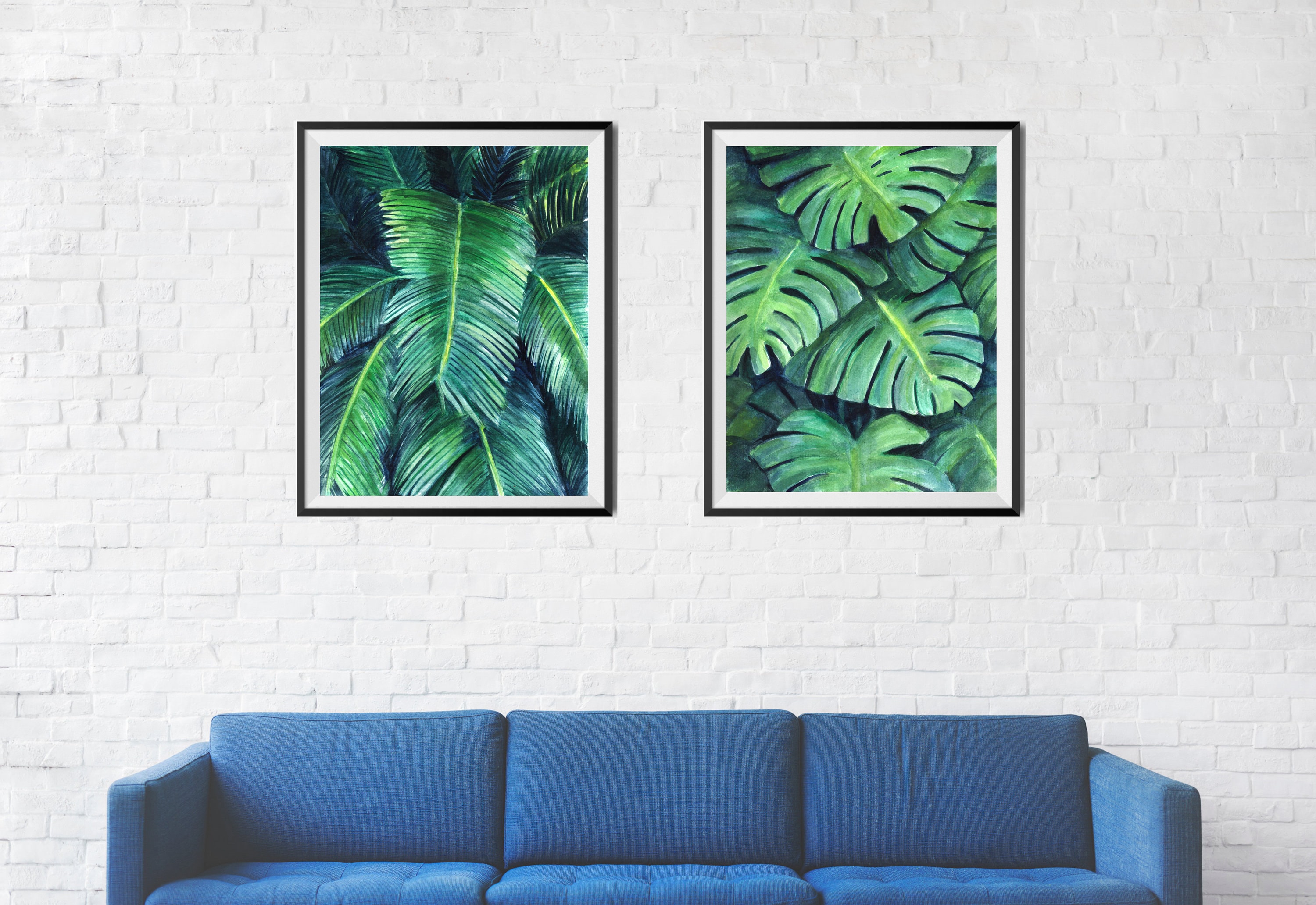 Palm Print Set of Two Printable Set 2 Watercolor Palm Leaves - Etsy