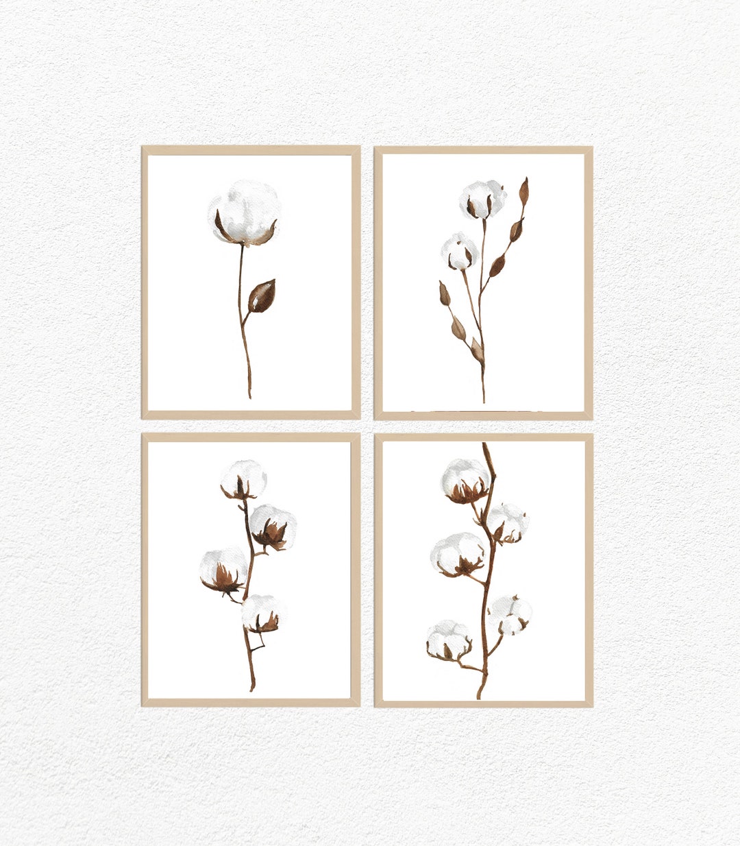 Cotton Print Set of 4, Printable Cotton, Watercolor Cotton Plant ...