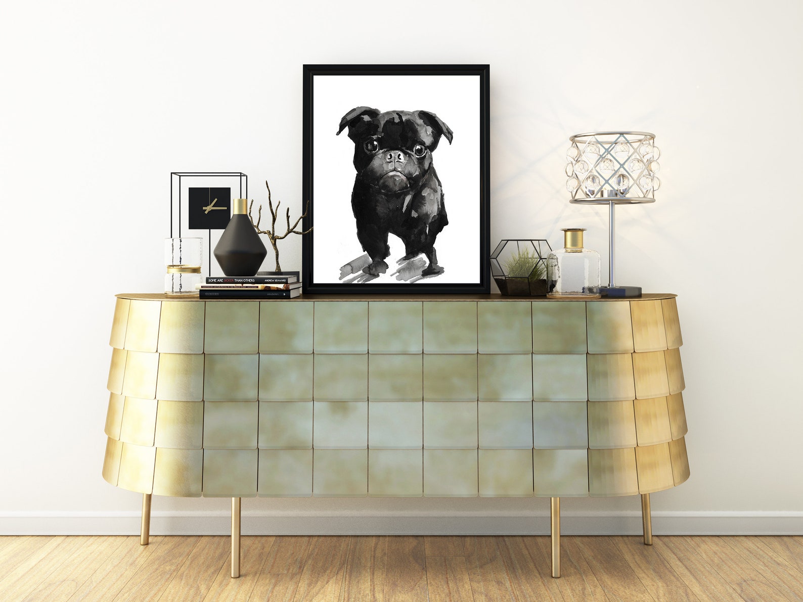 Pug Print, Printable Pug Print, Pappy Dog Print, Dog Print, Black and ...