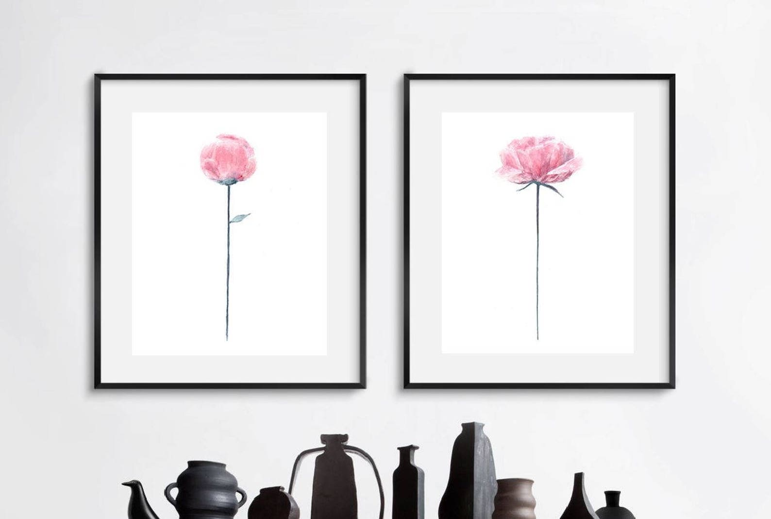 Peonies Wall Art Set Pink Peonies Wall Art Set of 2 Peony | Etsy