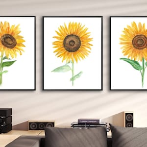 Sunflowers Set, Watercolor Sunflower Wall Art, Sunflower Wall Art Set ...