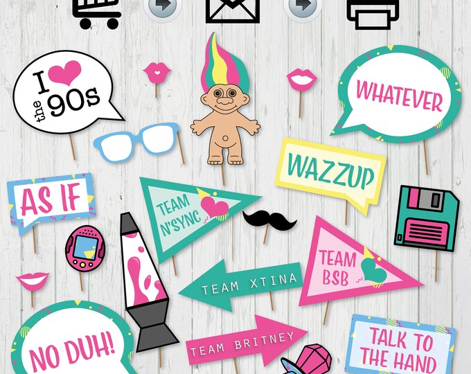 90's Party Printable Photo Booth Props Signs, INSTANT DOWNLOAD, 90s ...