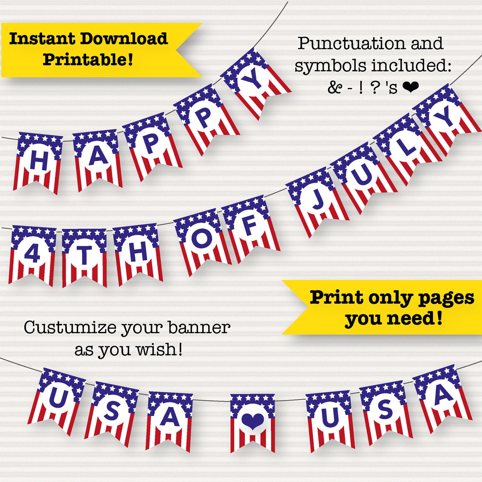 DIY Banner Printable 4th of July Usa Party Instant | Etsy
