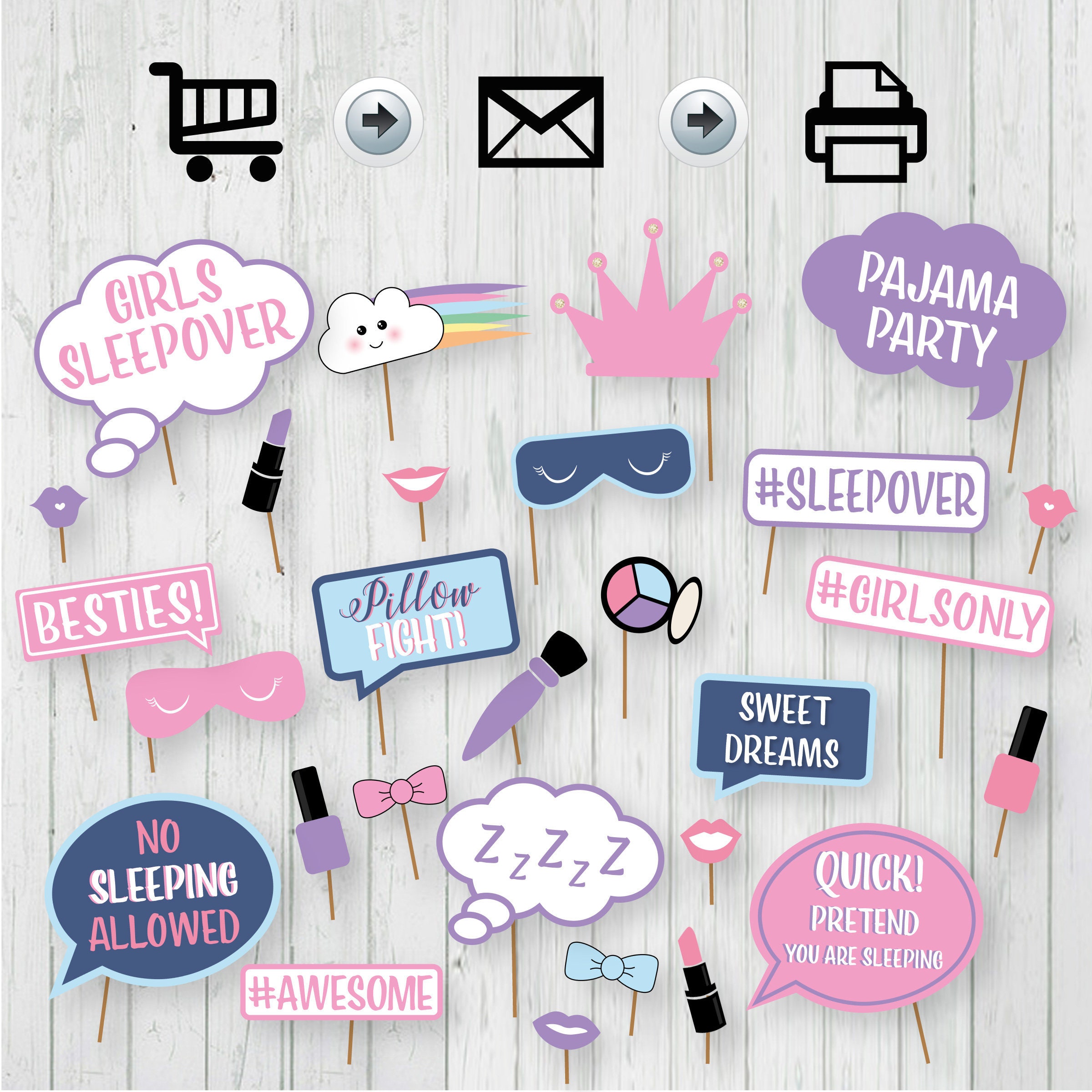 Sleepover Party Printable Photo Booth Props Instant Download - Etsy ...