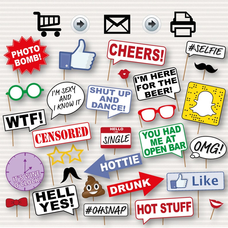 Adults Party Photo Booth Printable Props Birthday Party Etsy