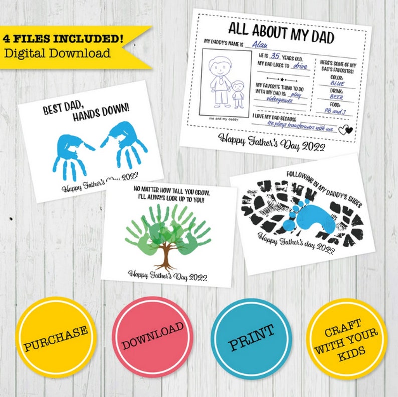 Fathers Day Printable Craft Set Handprint Craft DIY Craft - Etsy