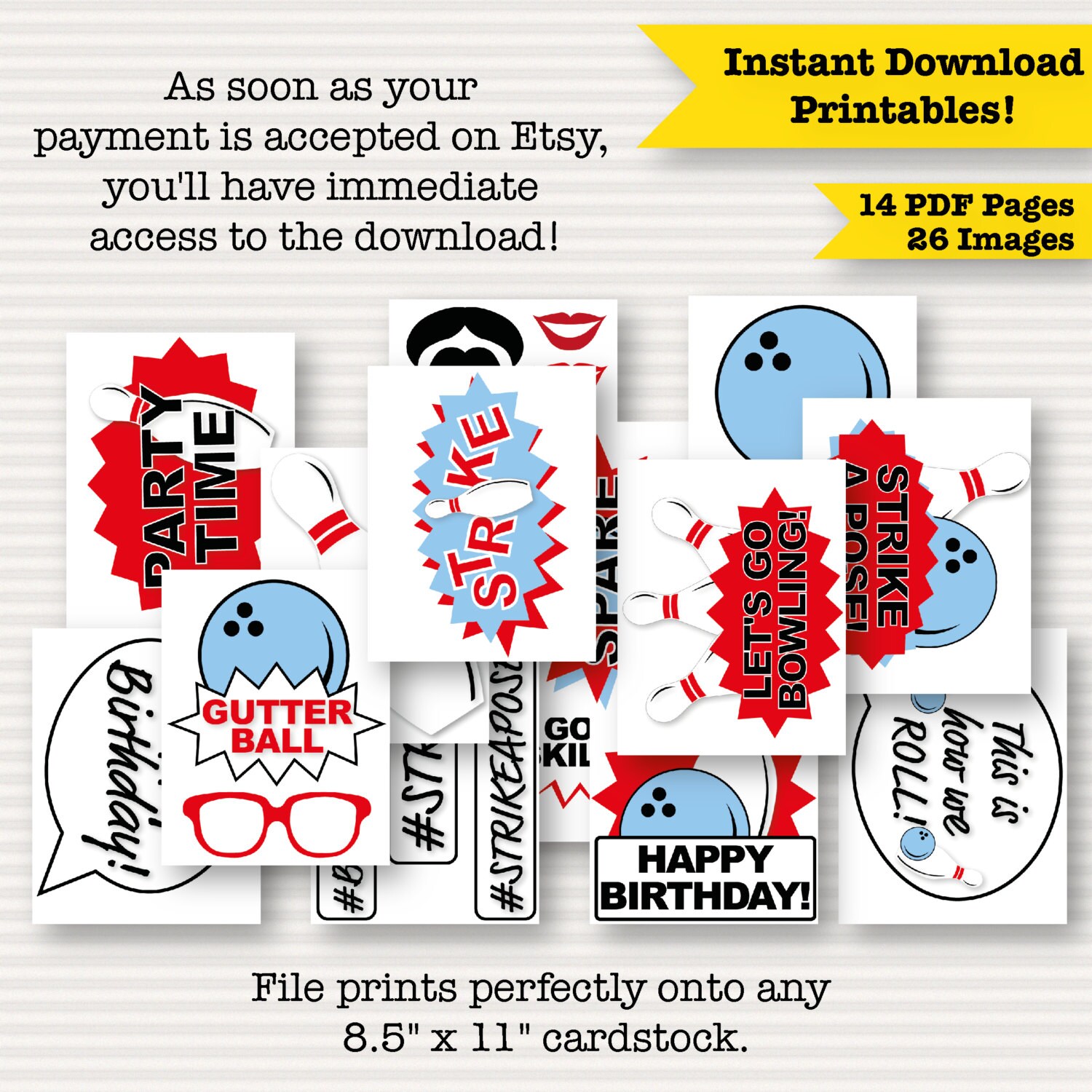 Bowling Party Printable Photo Booth Props Bowling Birthday - Etsy UK