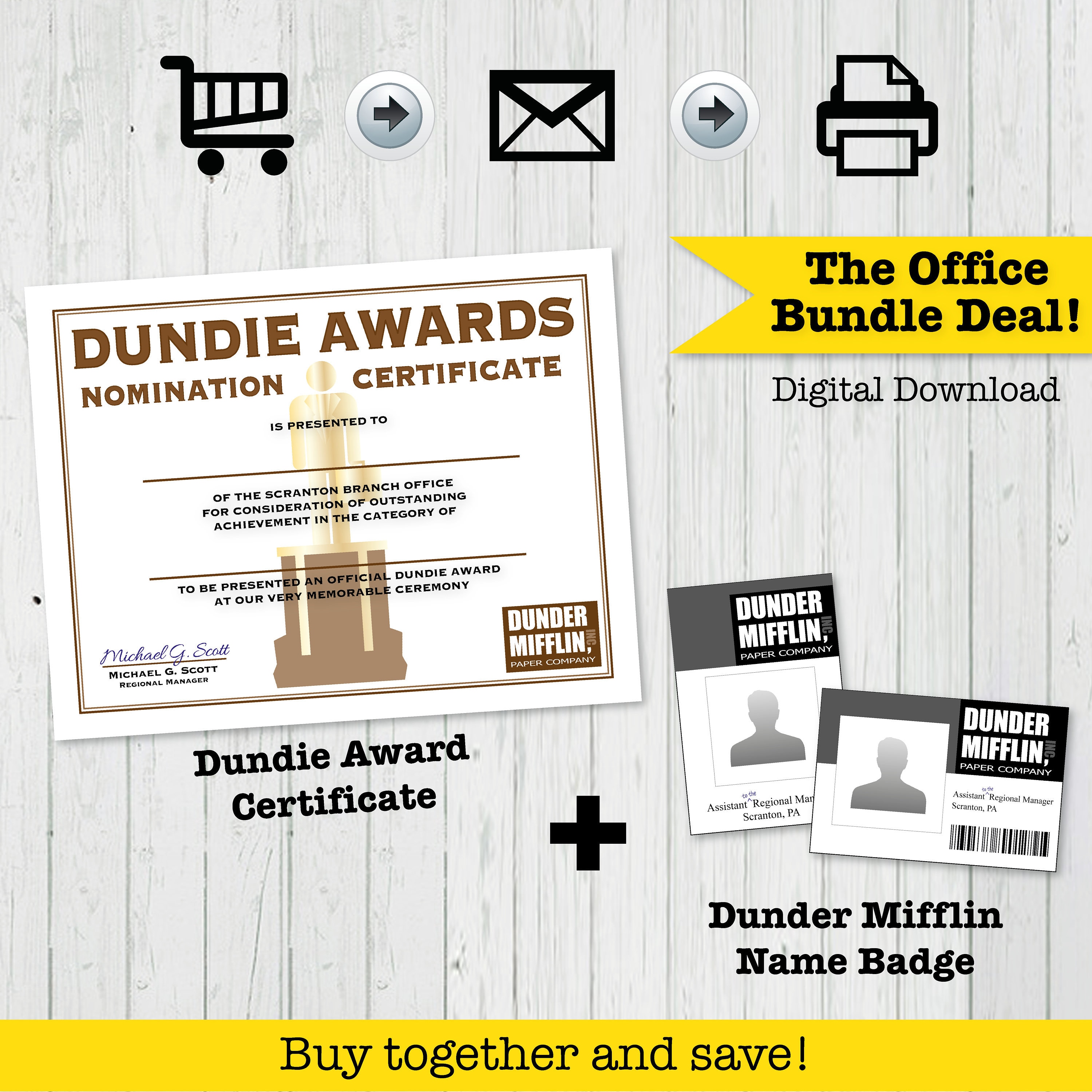 The Office Bundle Dunder Mifflin Name Badge and Dundie - Etsy