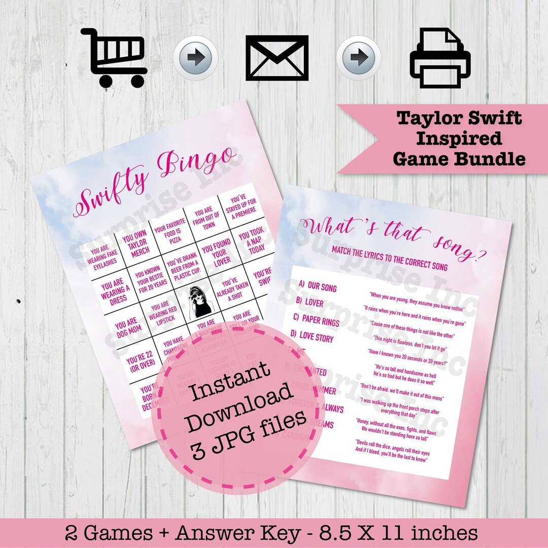Paquete imprimible de Taylor Swift Party Games Bingo inspirado en ...