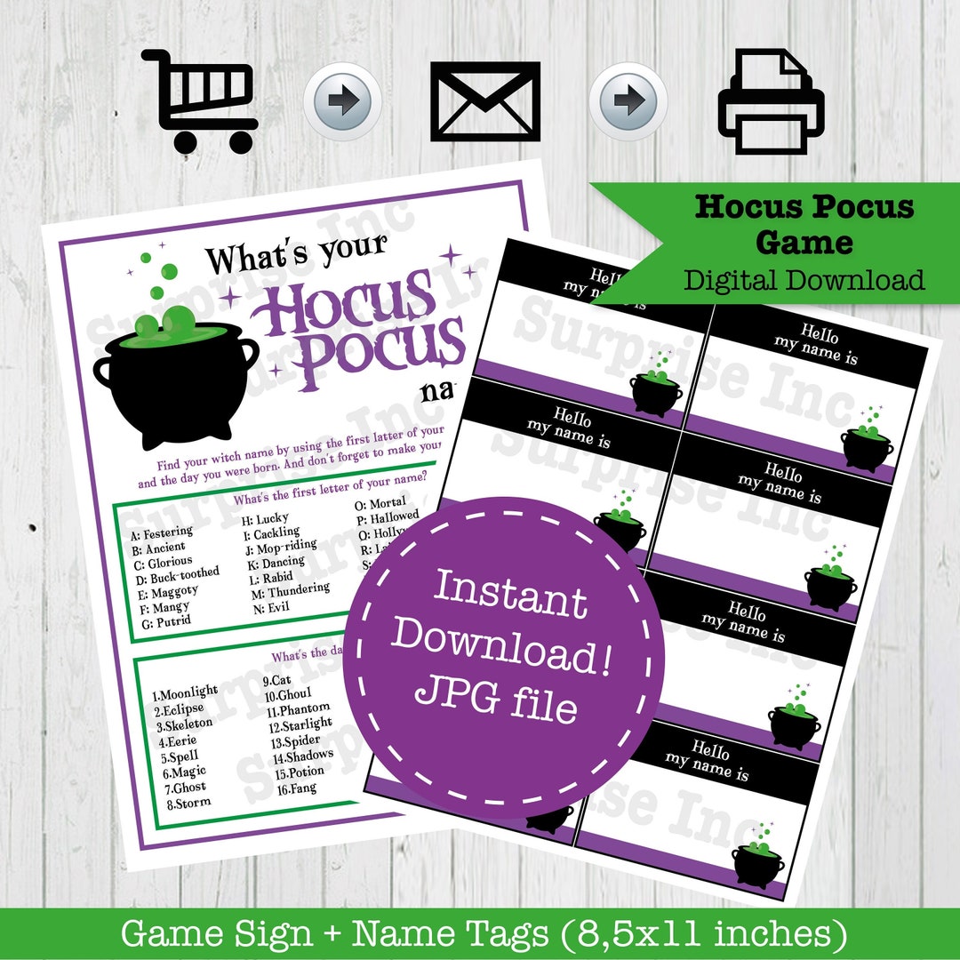 Hocus Pocus What's Your Name Game | Digital Download | Halloween Game ...