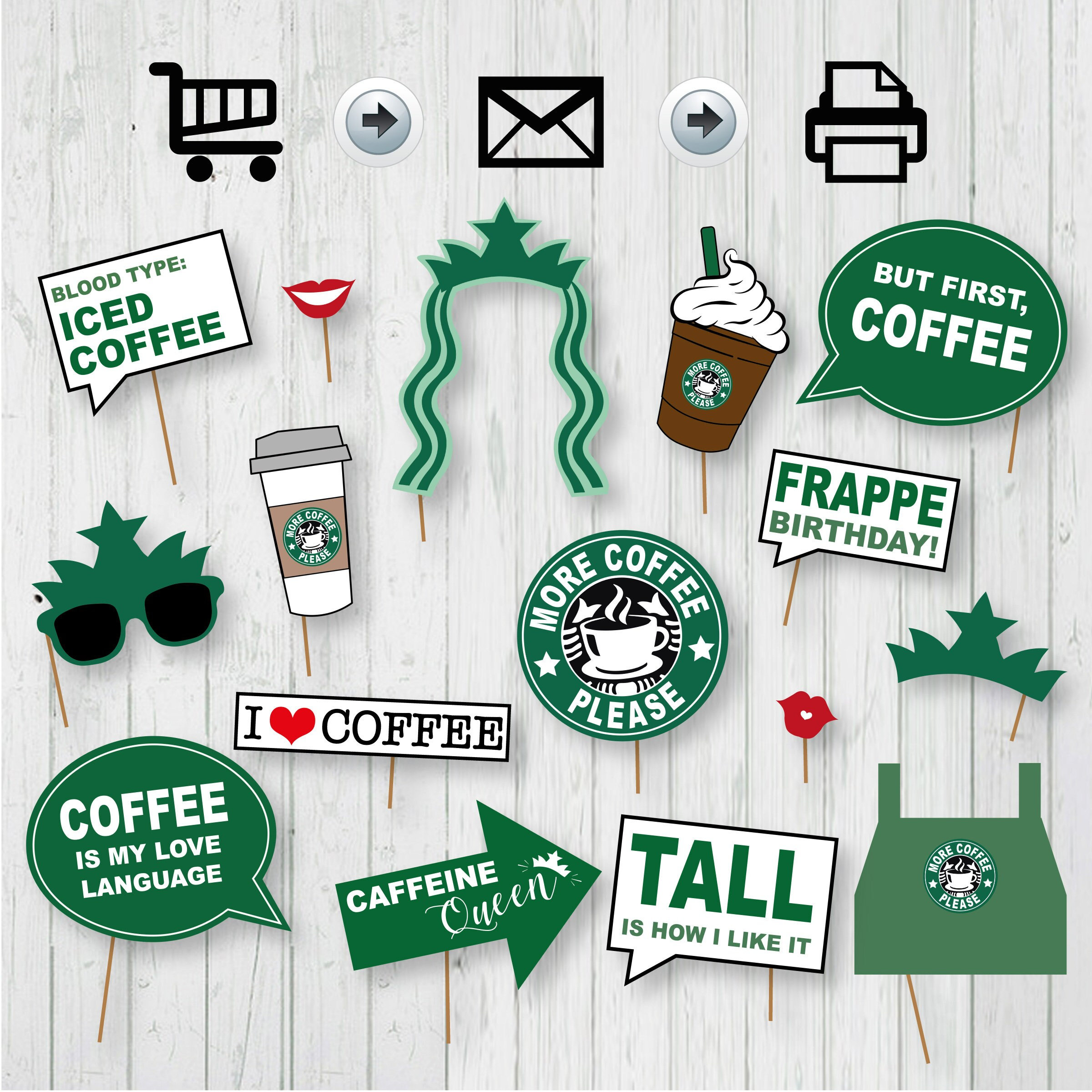 Starbucks Inspired Party Printable Photo Booth Props Coffee - Etsy UK