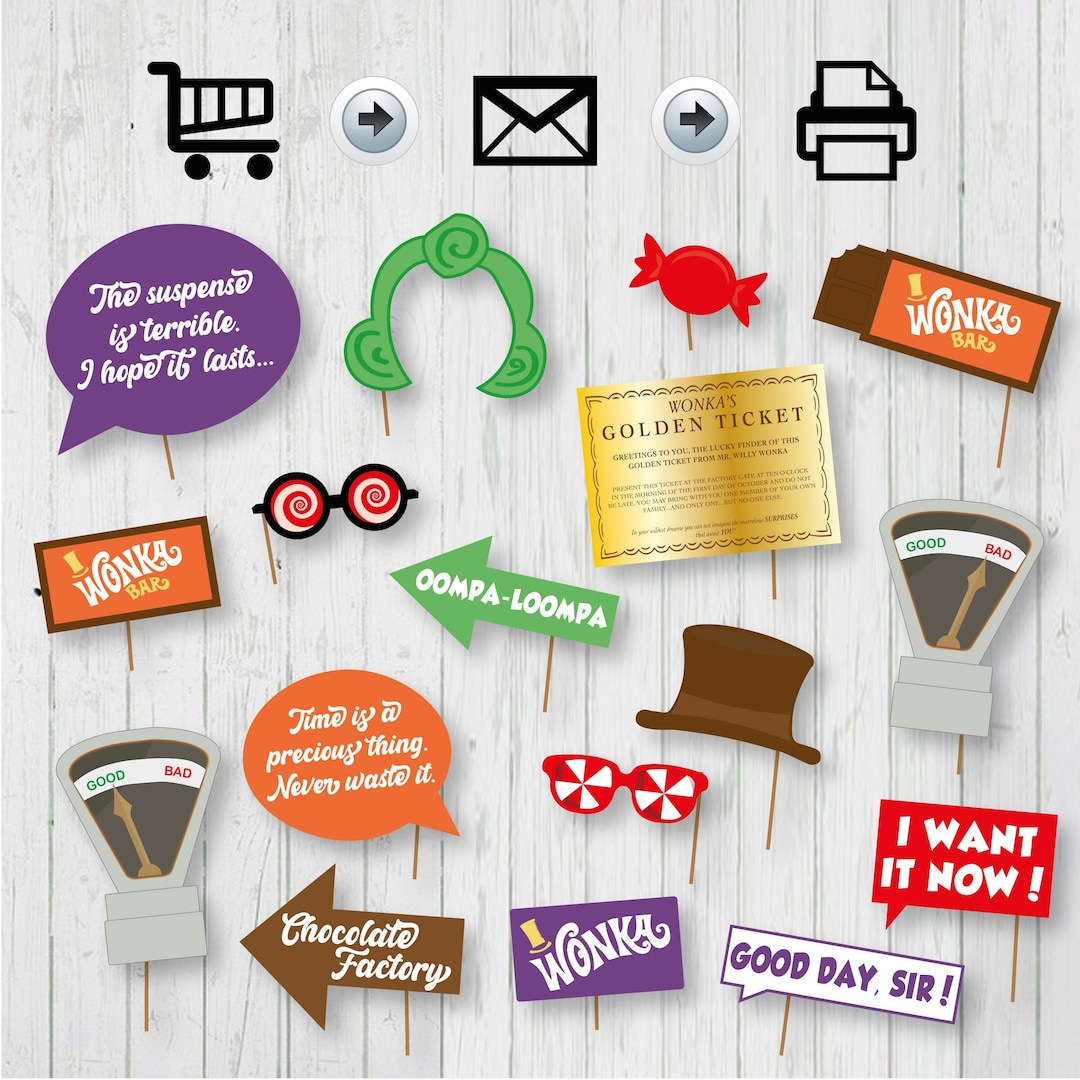 Wonka Chocolate Imprimible Photobooth Props / Willy Wonka Party / Willy Wonka Party Decoraciones ...