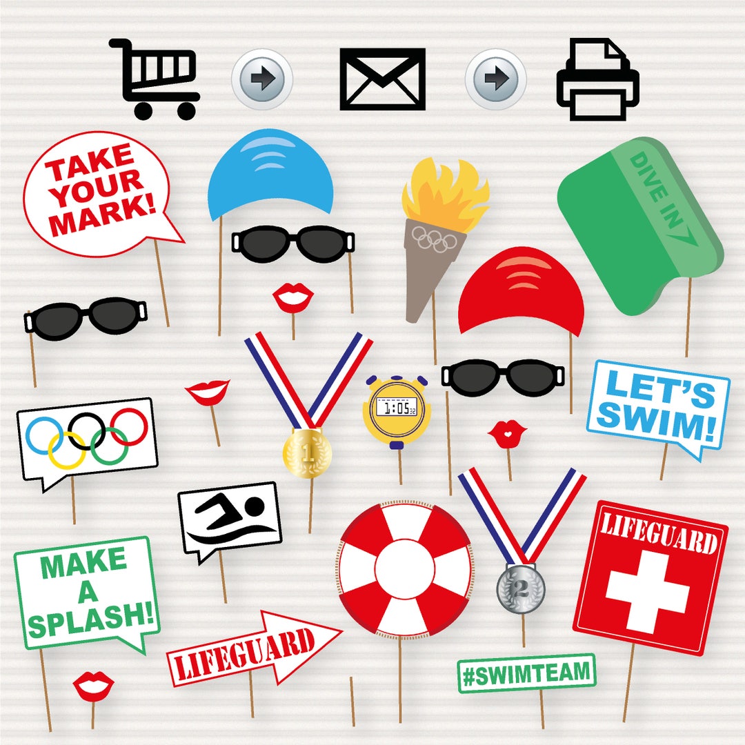 Swim Team Party Printable Photo Booth - Swim Party - Olympics Props ...