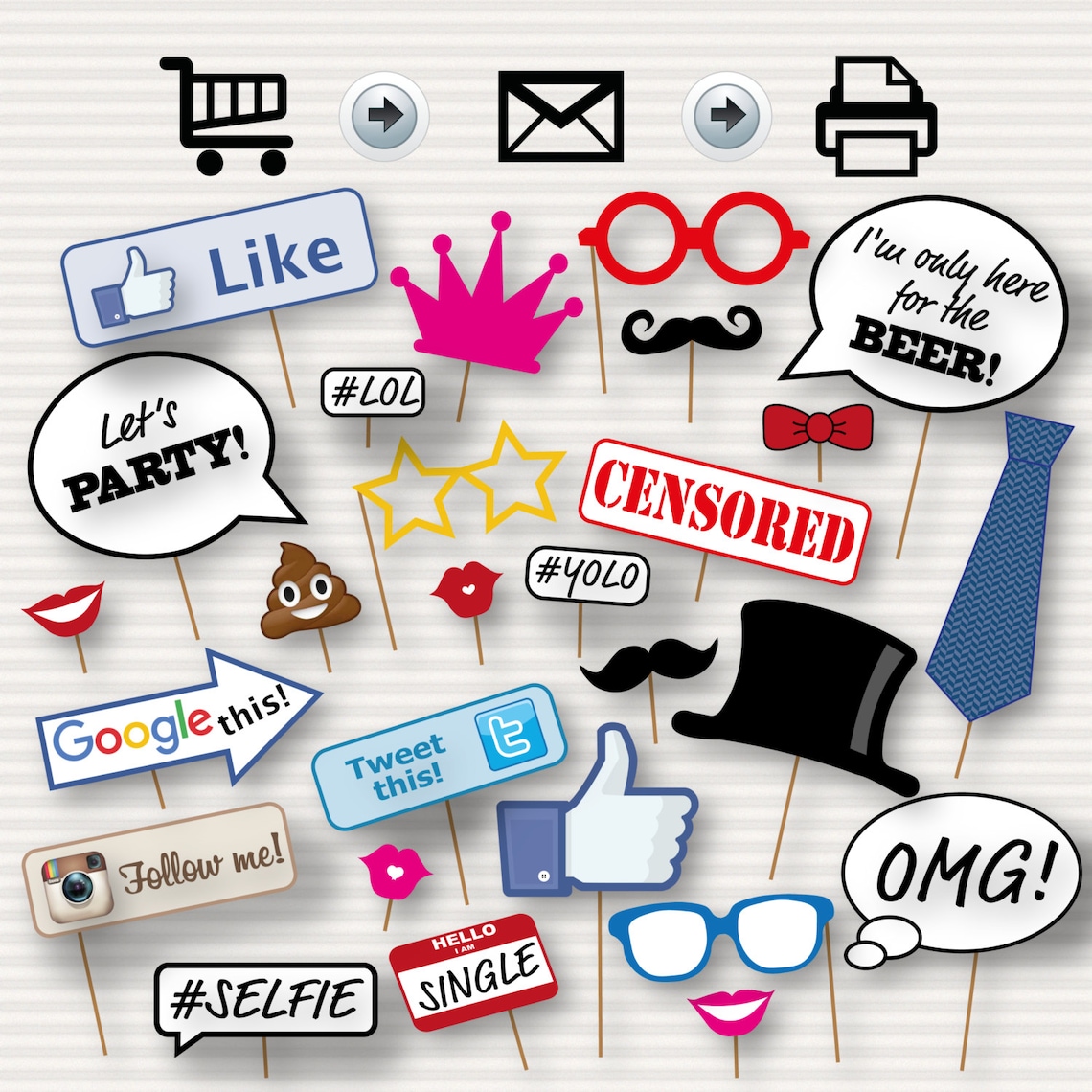 Party Photo Booth Printable Props Birthday Party Printable - Etsy