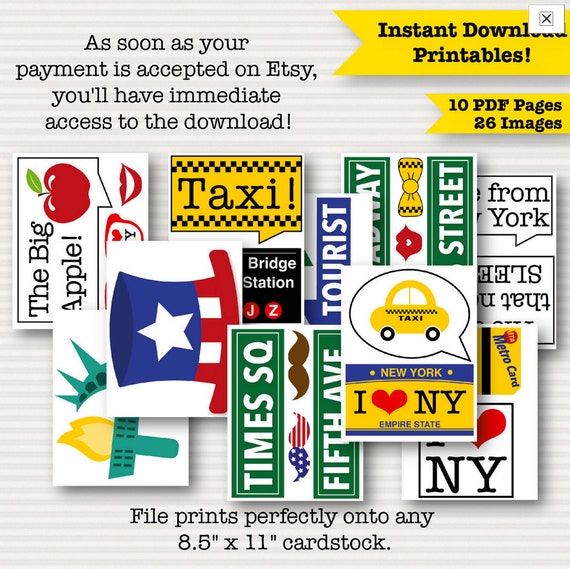 New York Party Photo Booth Printable Props New Yorker Themed Party Props I Love New York Party USA Nyc Party Props INSTANT DOWNLOAD Etsy UK