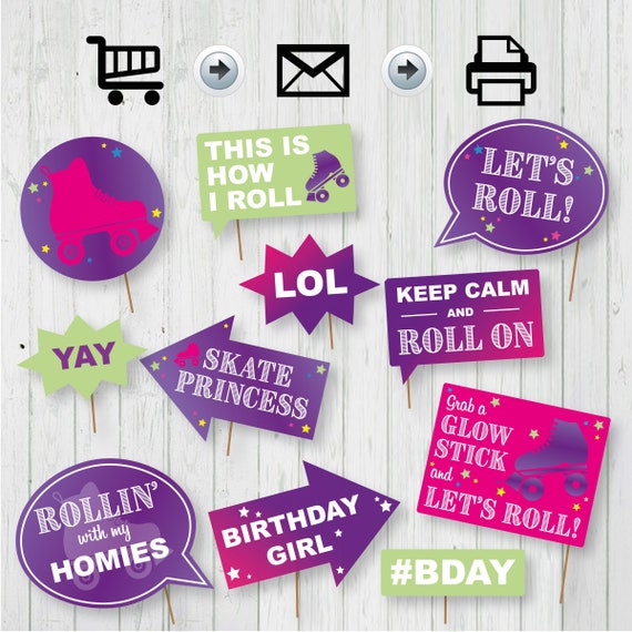 Roller Skate Photo Booth Printable Props - Roller Skate Props, Girl ...