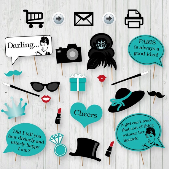 Breakfast at Tiffany's Party Printable Photo Booth Props - Tiffany's ...