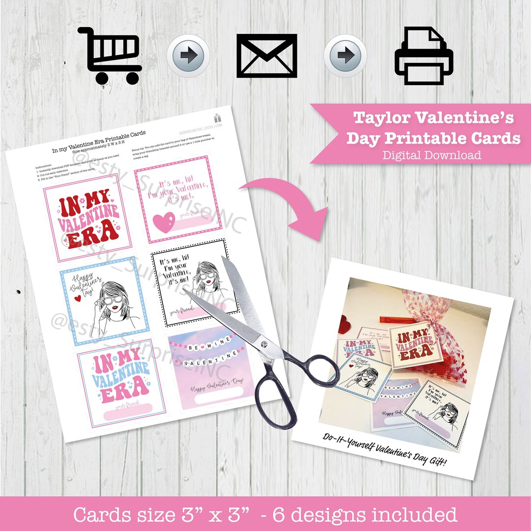 Taylor Swift Valentines Day Printable Cards Includes 6 Designs 3 X 3 ...