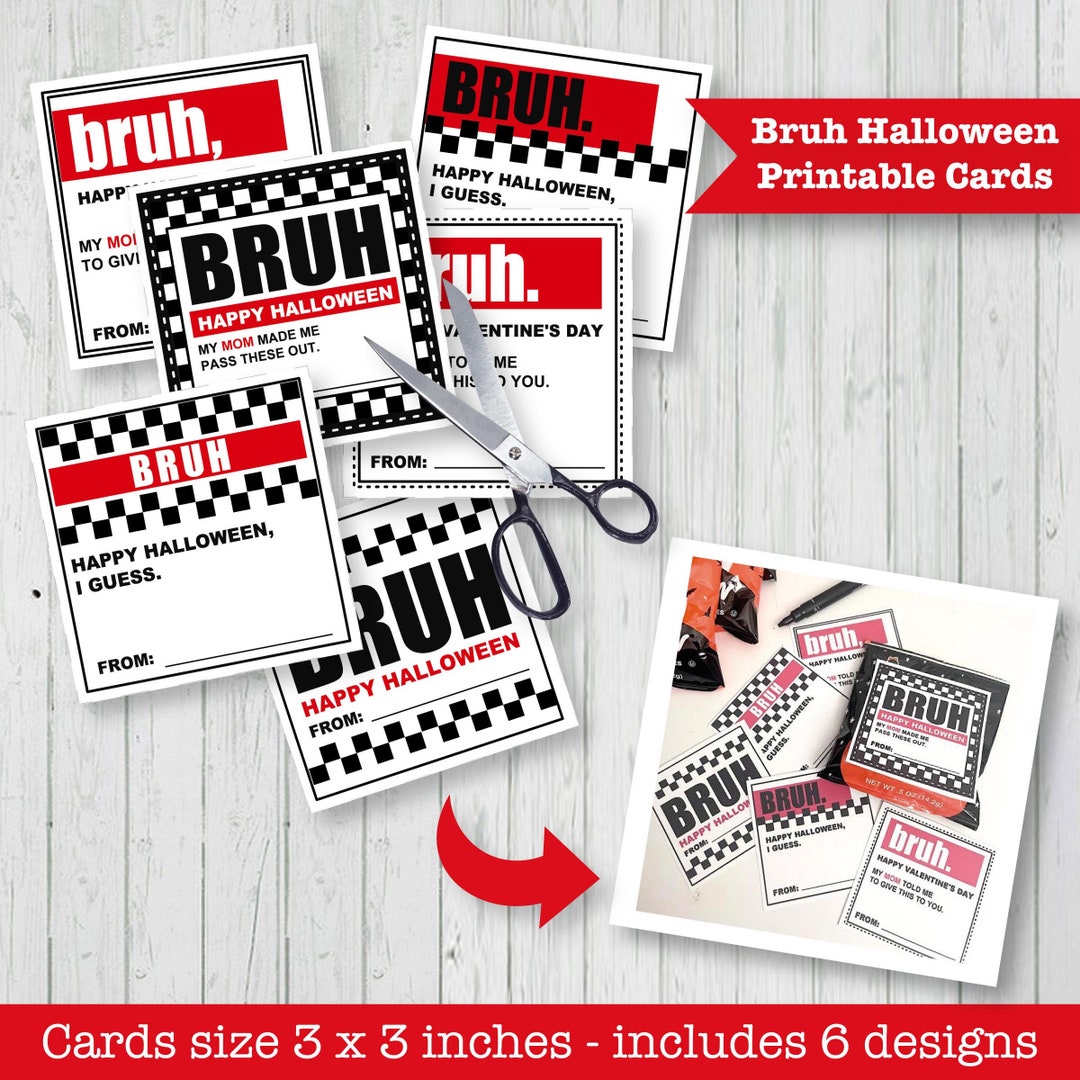 Bruh Halloween Printable Cards Includes 6 Designs 3 X 3 Inches Cards - Etsy