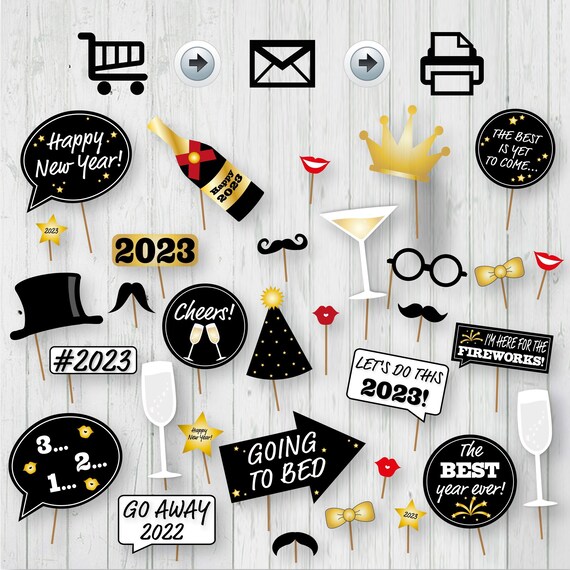 New Year Photo Booth Printable Props - 2023 Party Props - Photo Booth ...