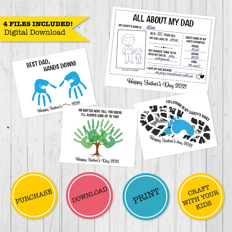 Fathers Day Printable Craft Set Handprint Craft DIY Craft | Etsy