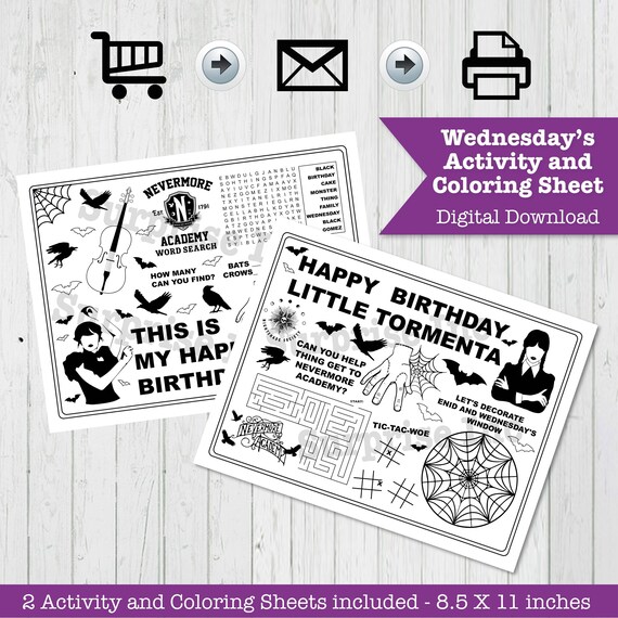 Custom Printable Birthday Activity and Coloring Sheets Addams Family ...