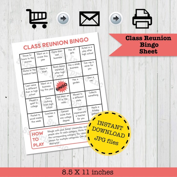Class Reunion Bingo Game | Digital Download | "Find Someone Who" Bingo ...