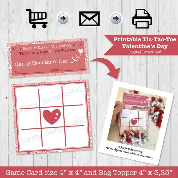 Printable Valentine's Day Tic Tac Toe Cards, Valentine Tic Tac Toe Card ...