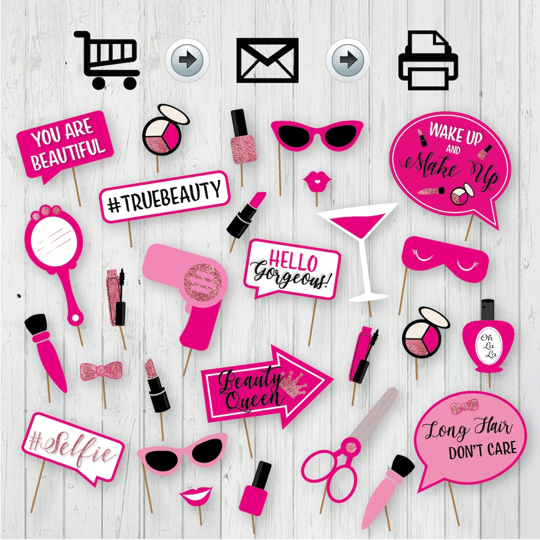 Beauty Photo Booth Printable Props Beauty Party Props, Salon Photo ...