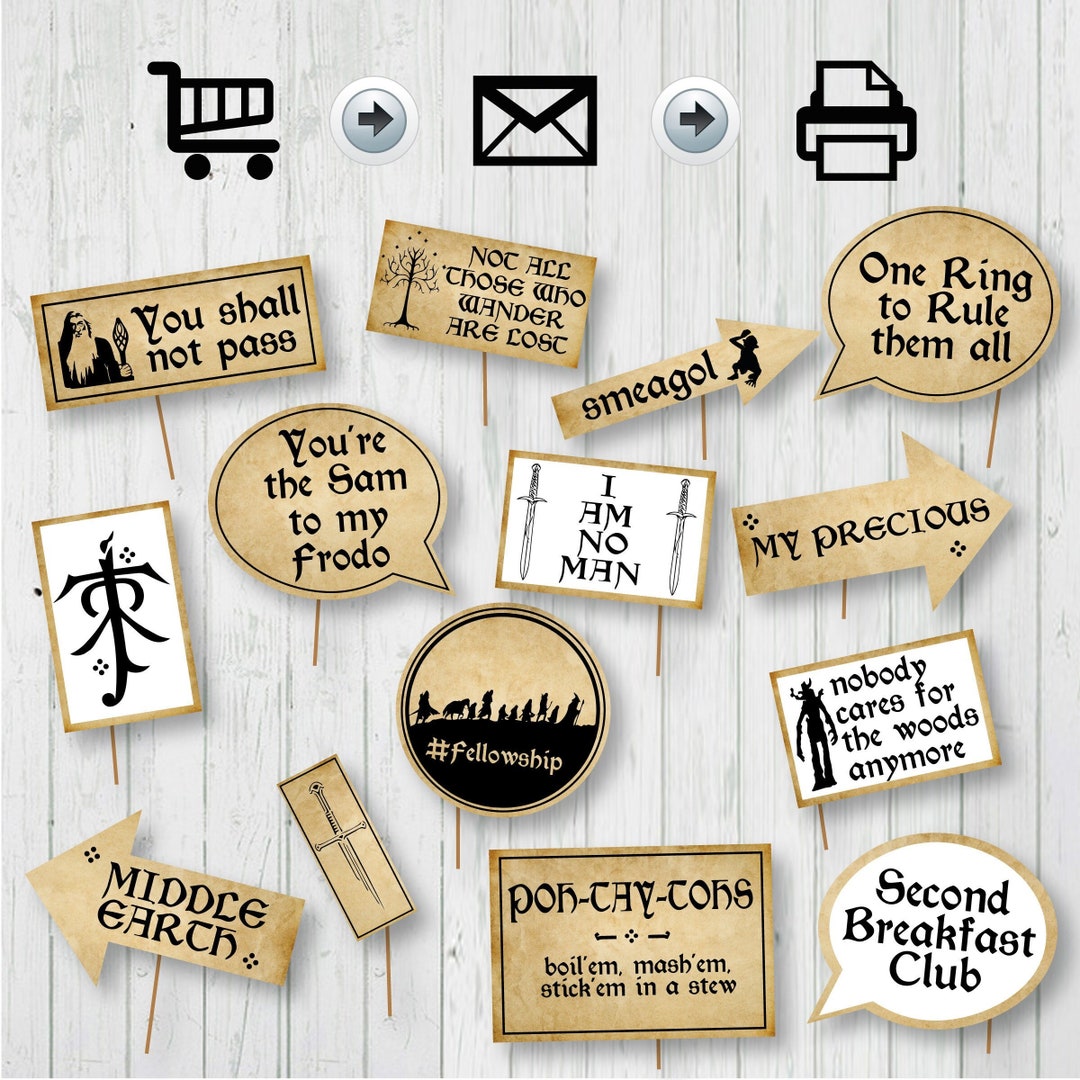 Lord of the Rings Inspired Photo Booth Printable Props , LOTR Party ...