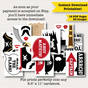 Pirate Photo Booth Printable Props INSTANT DOWNLOAD Moustache, Beards ...