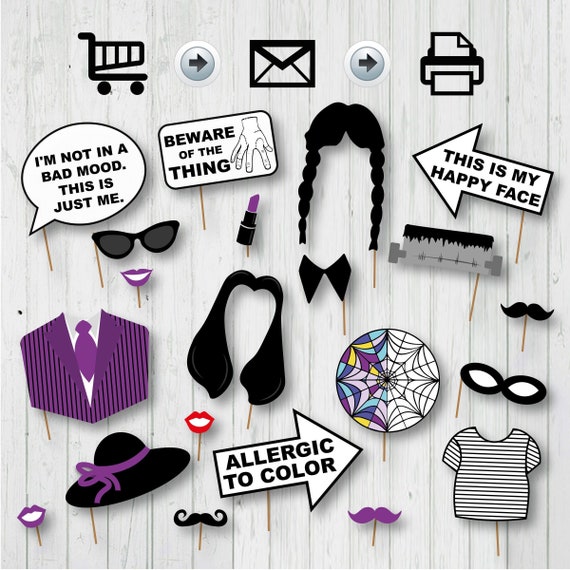 Addams Family Photo Booth Printable Props , Wednesday Birthday Party ...