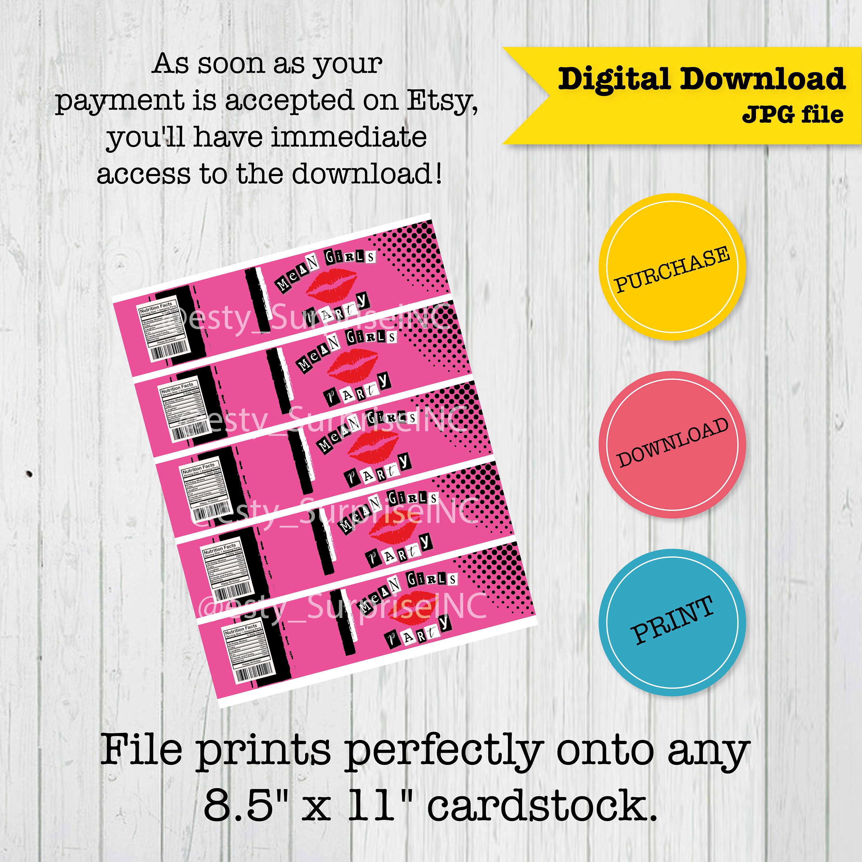 Mean Girls Inspired Water Bottle Labels Party Printable Mean - Etsy