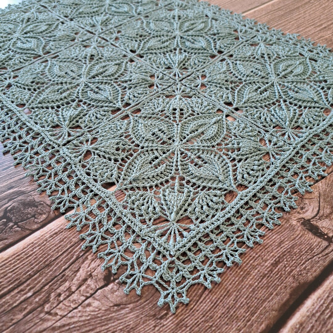 Textured Doily. Green Doily 22 X 14,5''. Handmade Crochet Doily ...