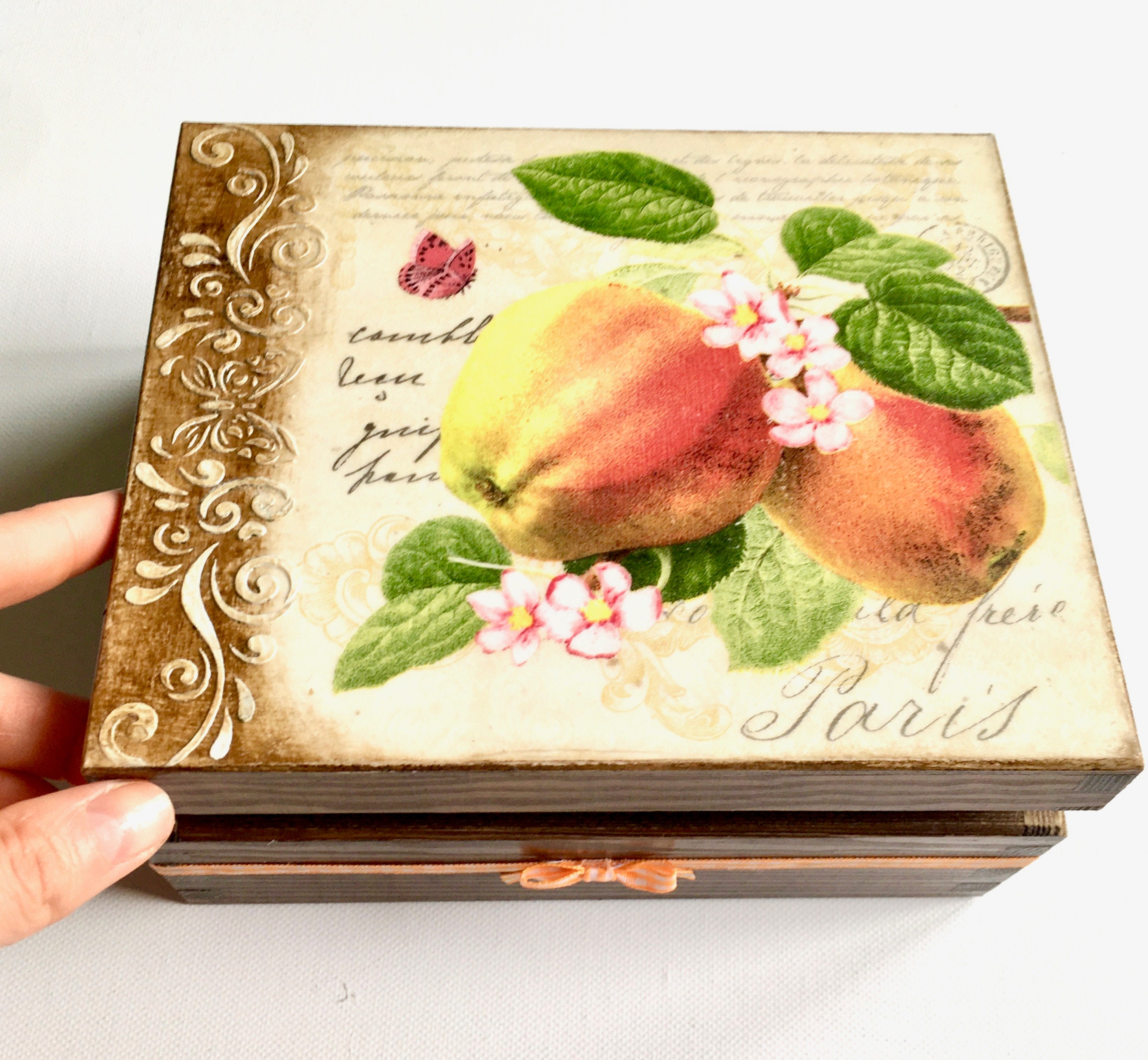 Handmade wooden tea box apple teabox apple decoupage box | Etsy