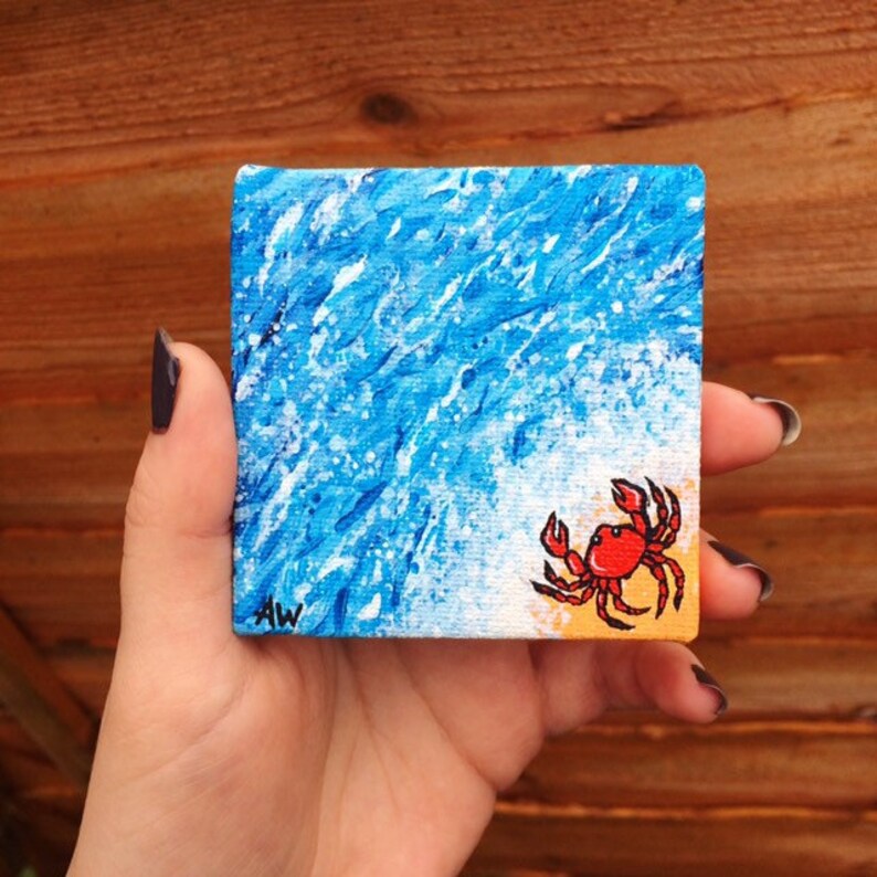 MINI ART Little Red Crab Painting acrylic on 7 cm x 7 cm | Etsy