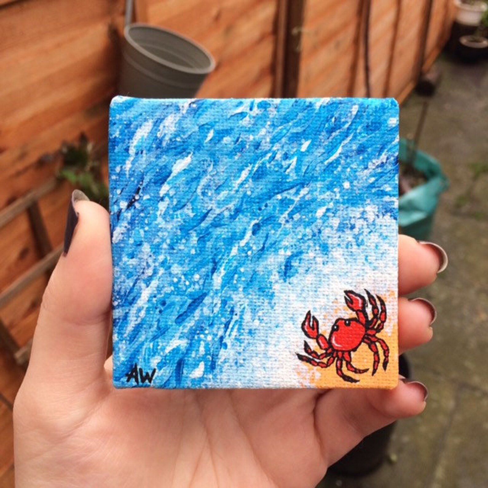 MINI ART Little Red Crab Painting acrylic on 7 cm x 7 cm | Etsy