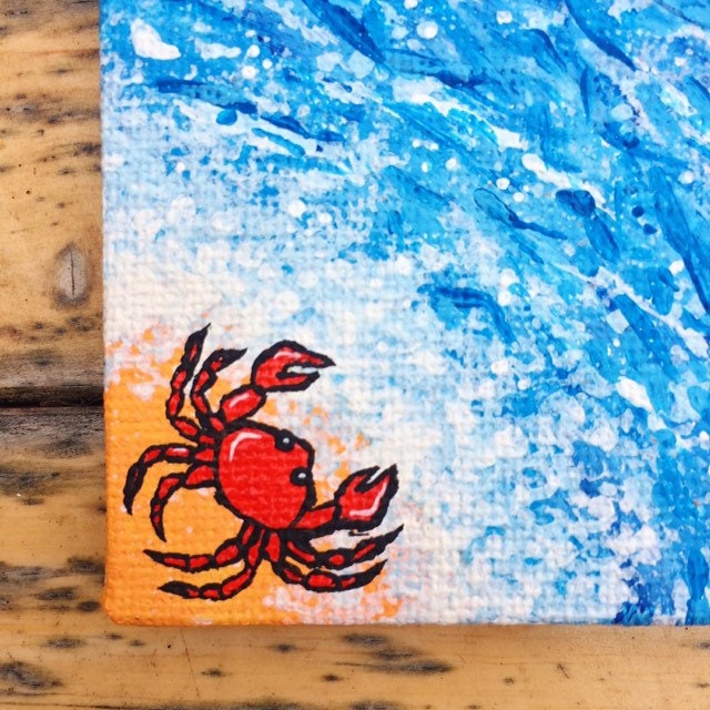 MINI ART Little Red Crab Painting acrylic on 7 cm x 7 cm | Etsy