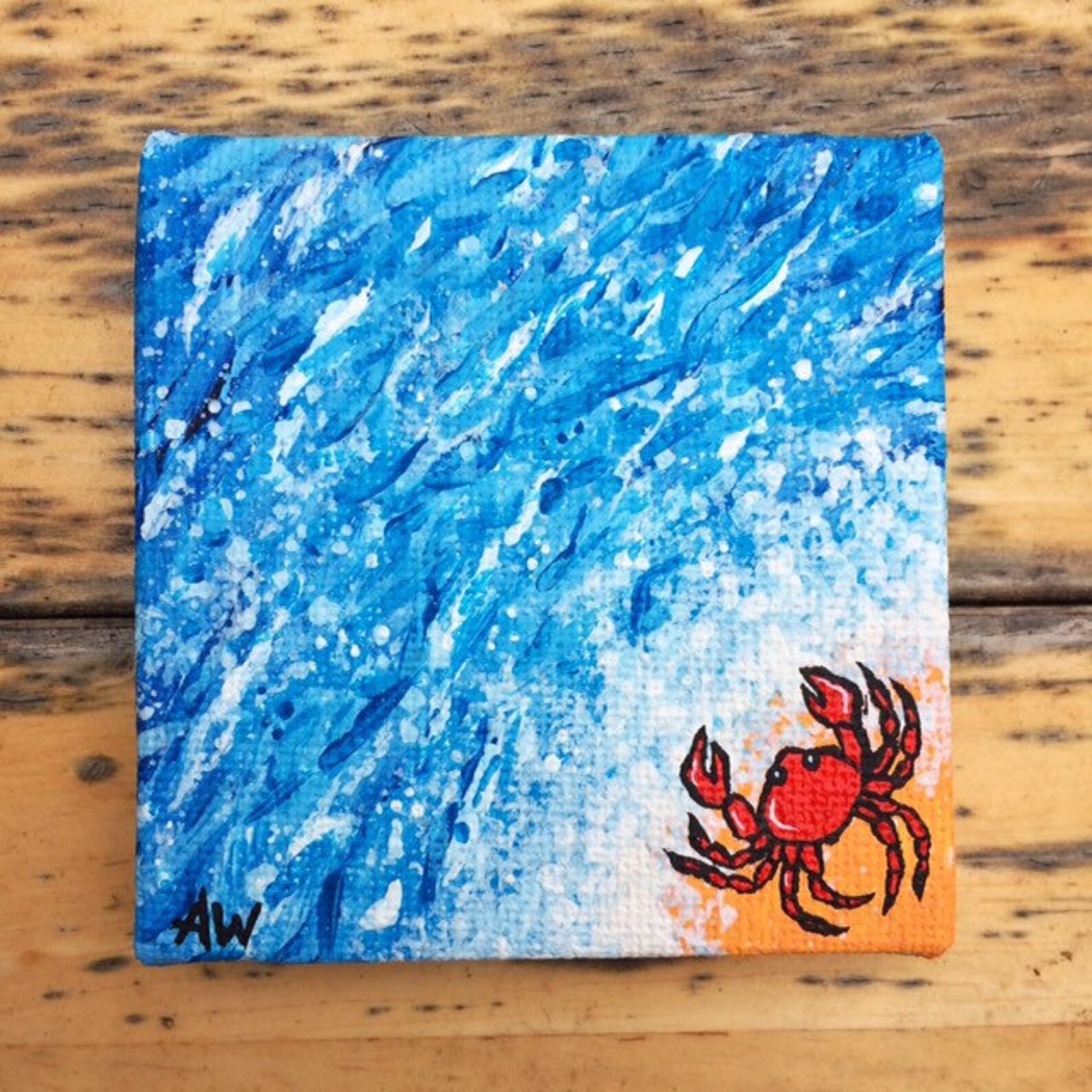 MINI ART Little Red Crab Painting acrylic on 7 cm x 7 cm | Etsy
